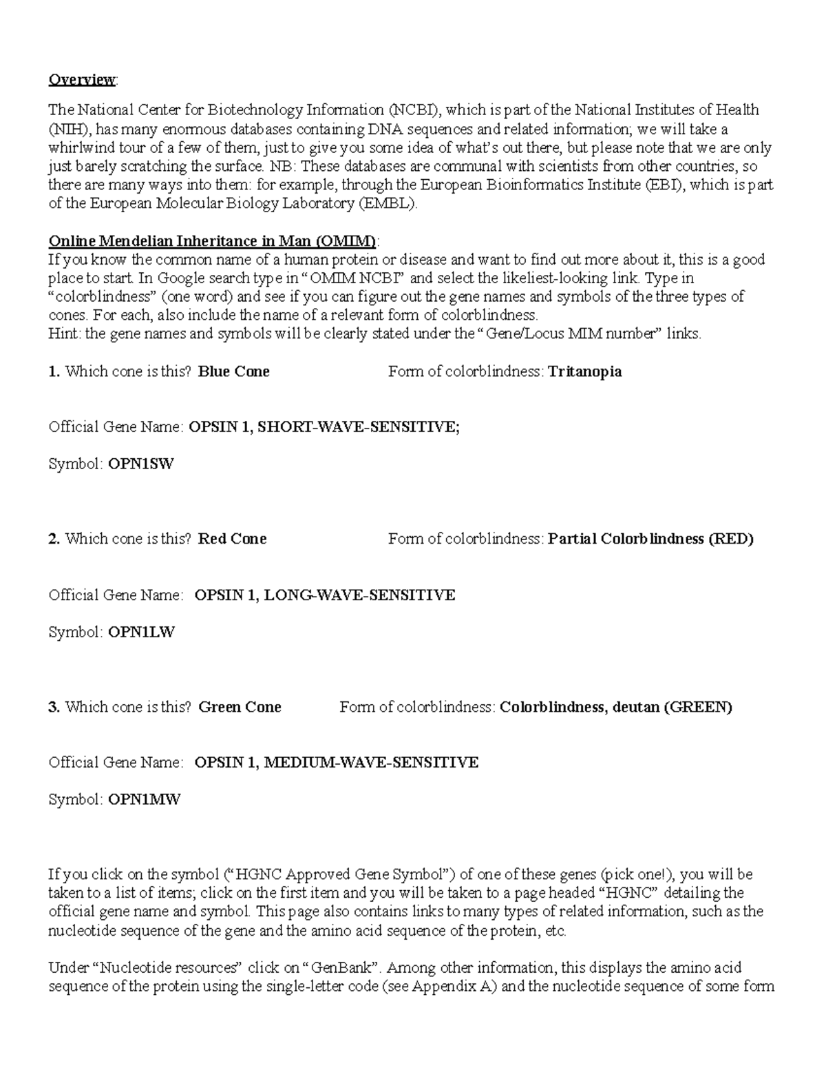 DNA Decoding Exercise for NCBI Resources and Sequence Analysis - Studocu