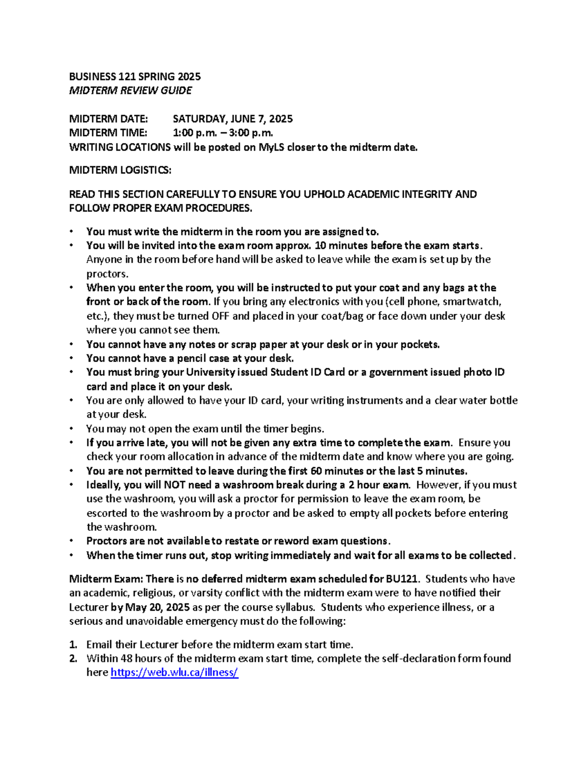 BU121 SPRING 2025 MIDTERM EXAM REVIEW GUIDE & PROCEDURES - Studocu