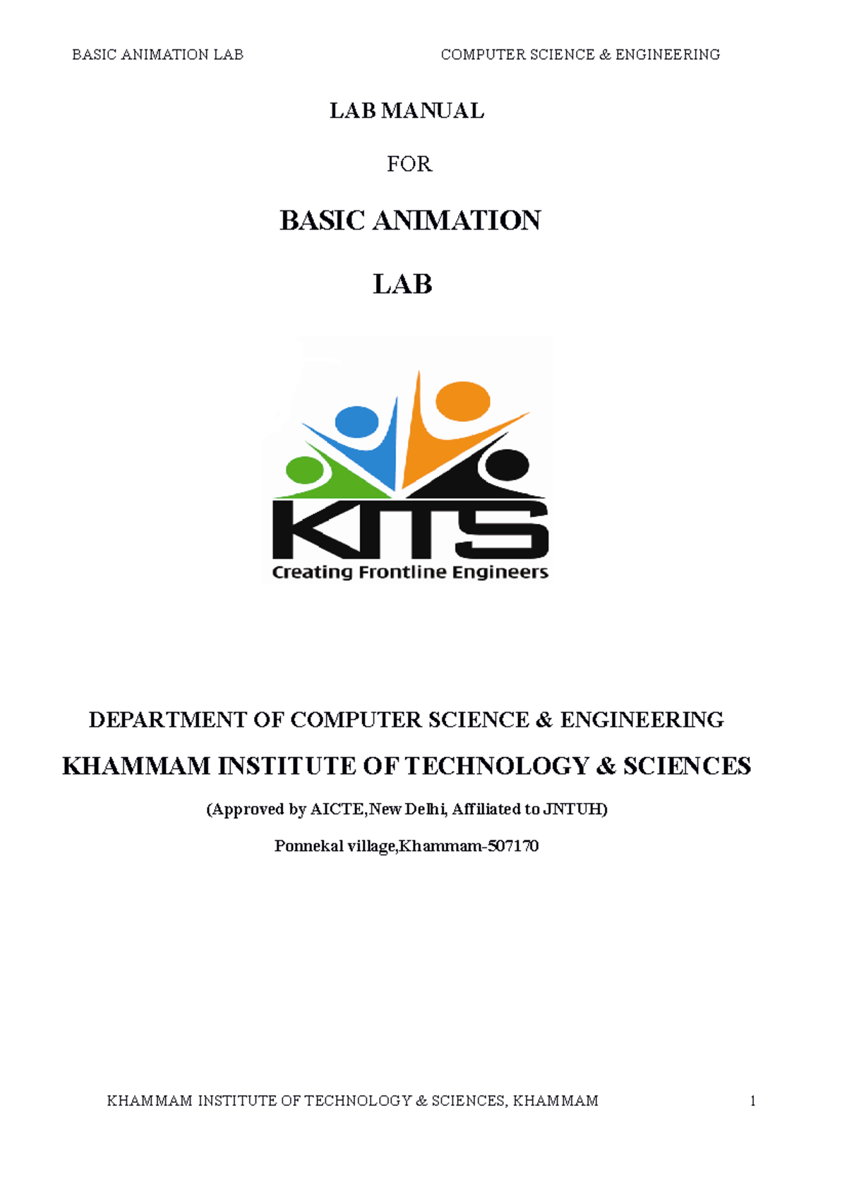 Cs-208 animation lab manual updated (1-10 -13-20) - BASIC ANIMATION LAB COMPUTER SCIENCE & - Studocu