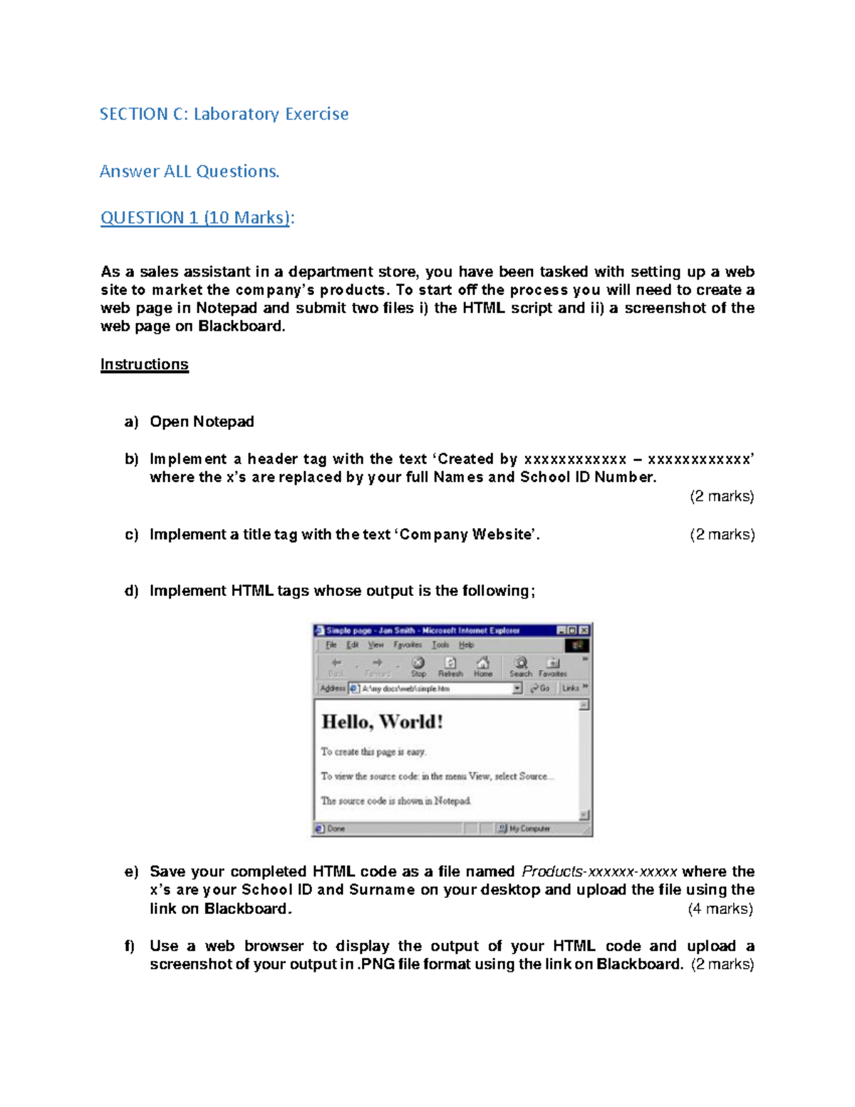 Final Exam: Lab Exercise - Web Page Creation (Section C) - Studocu