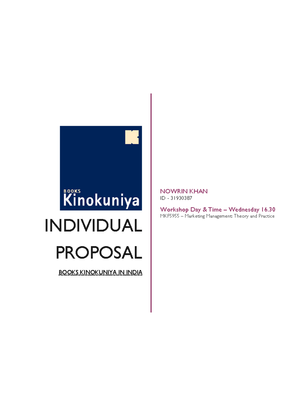Individual Proposal for Books Kinokuniya in India - MKF5955 - Studocu