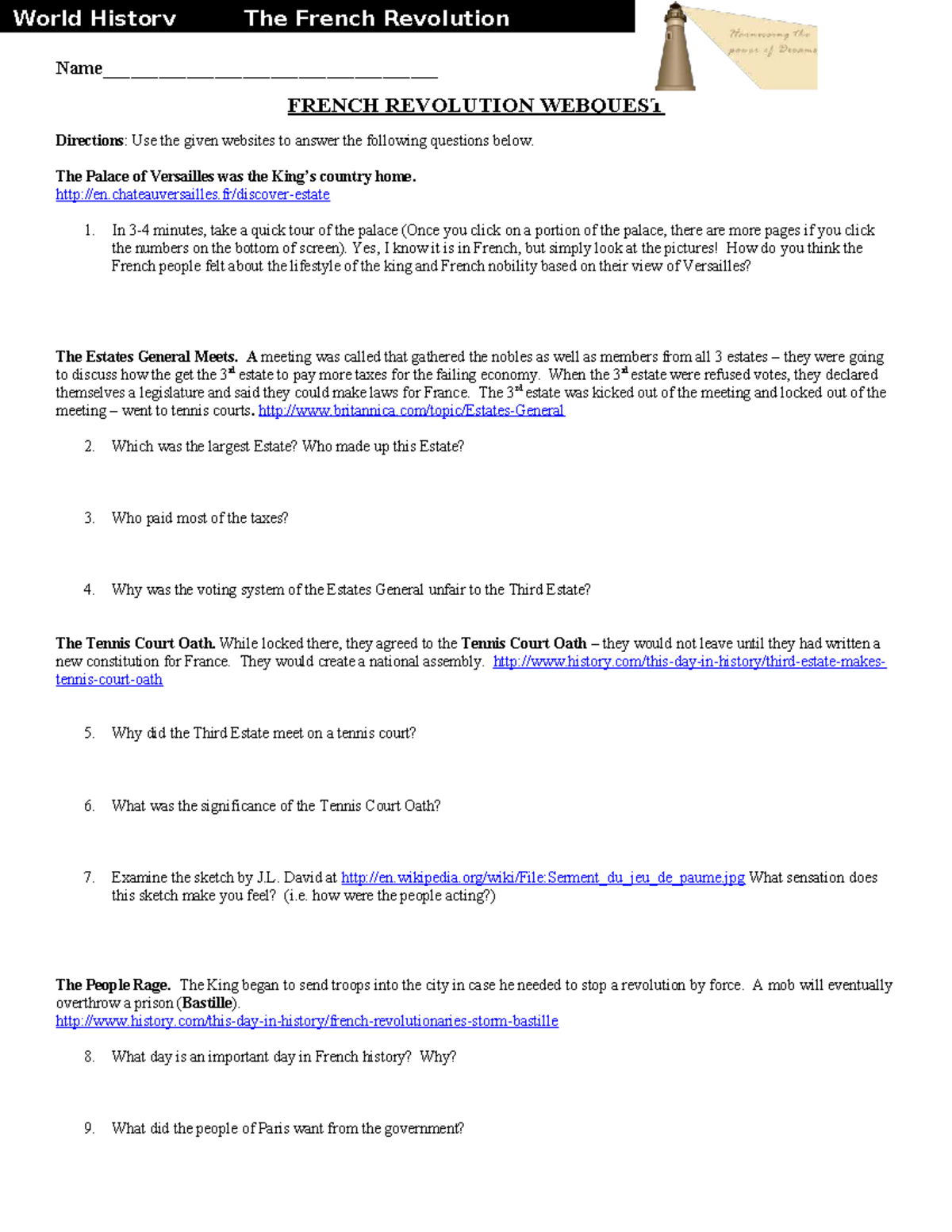 FRENCH REVOLUTION WEBQUEST: Exploring Key Events and Figures - Studocu