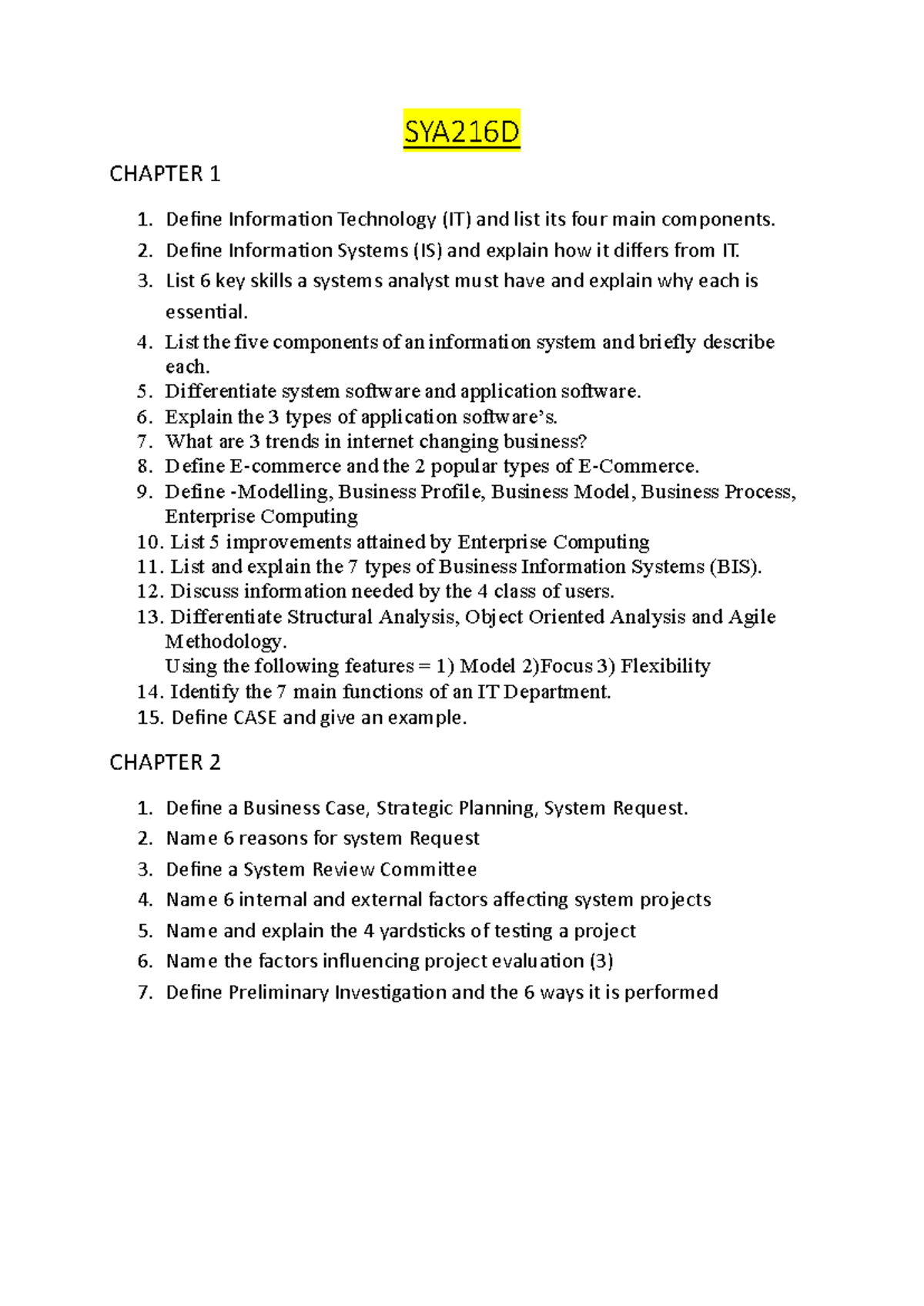 SYA216D Exam Review: Key Concepts in Information Technology and Systems ...