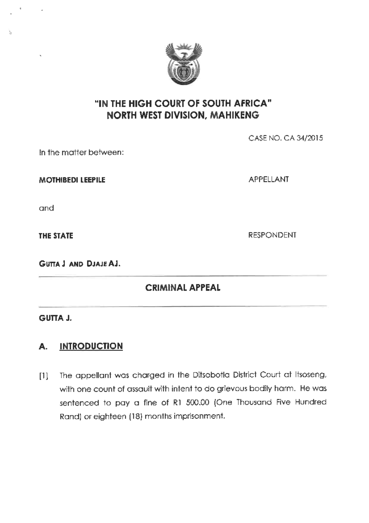 Leepile v State - Case Law Analysis on Appeal Proceedings - Studocu