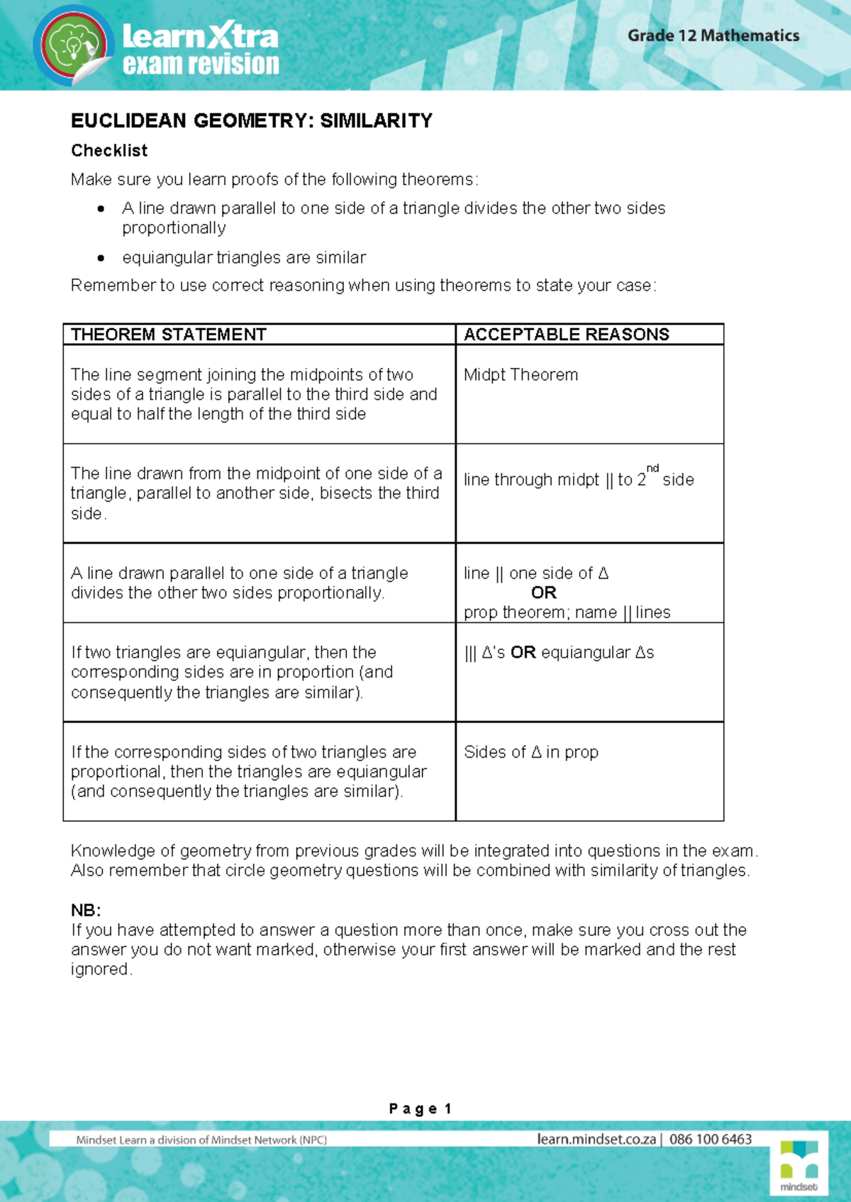 LXER Gr12 Mathematics Final Exam Notes on Euclidean Geometry ...