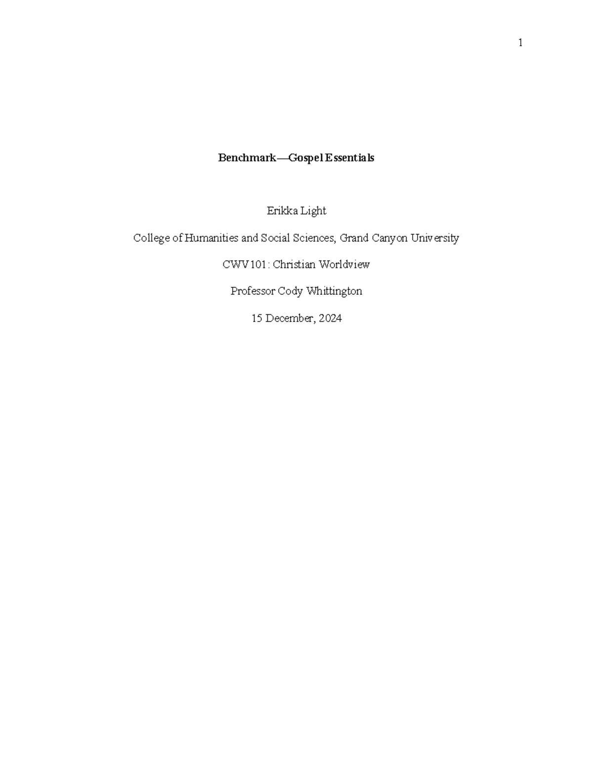 CWVBenchmark Gospel Essentials- Template - Benchmark—Gospel Essentials ...