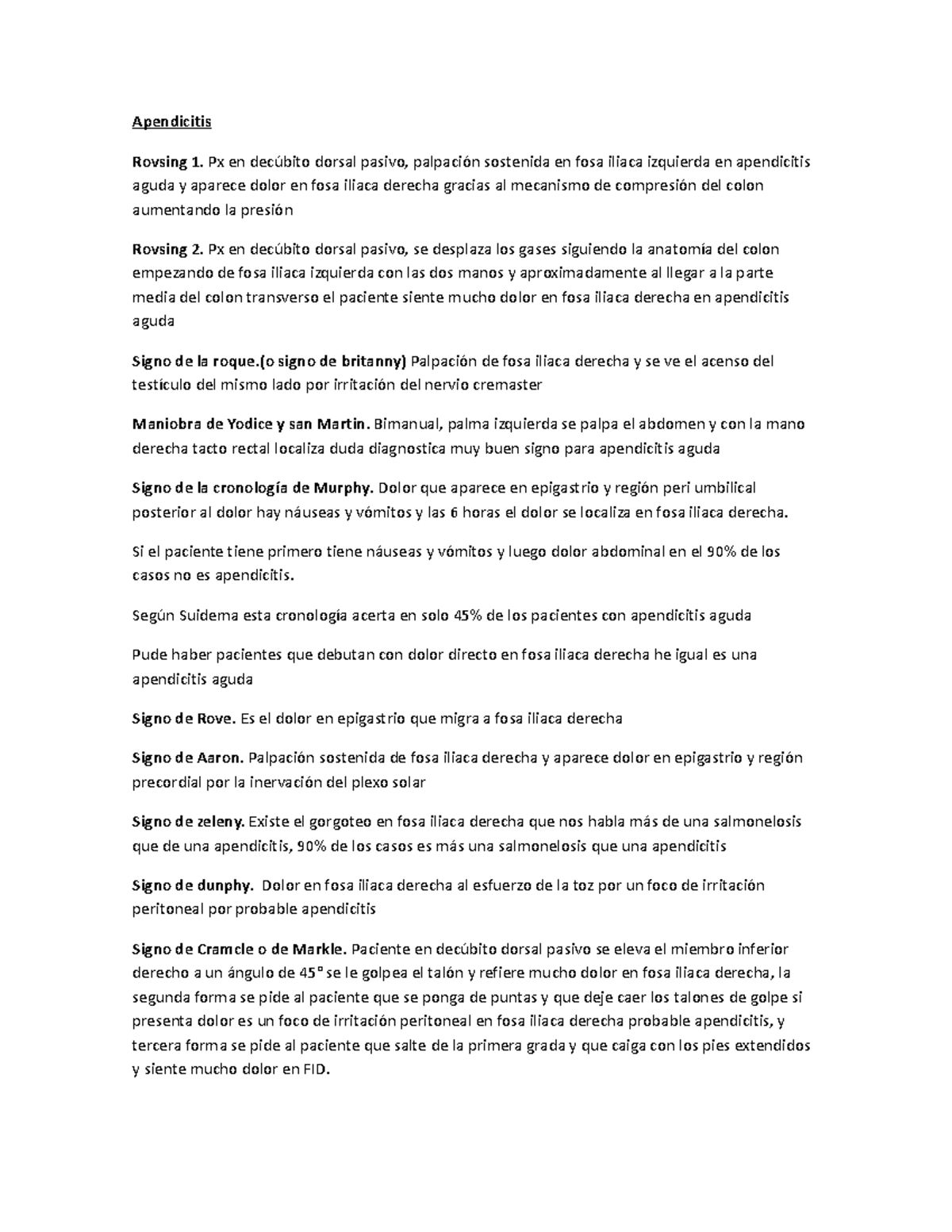 Signos Clásicos de Apendicitis - Análisis y Diagnóstico Clínico - Studocu