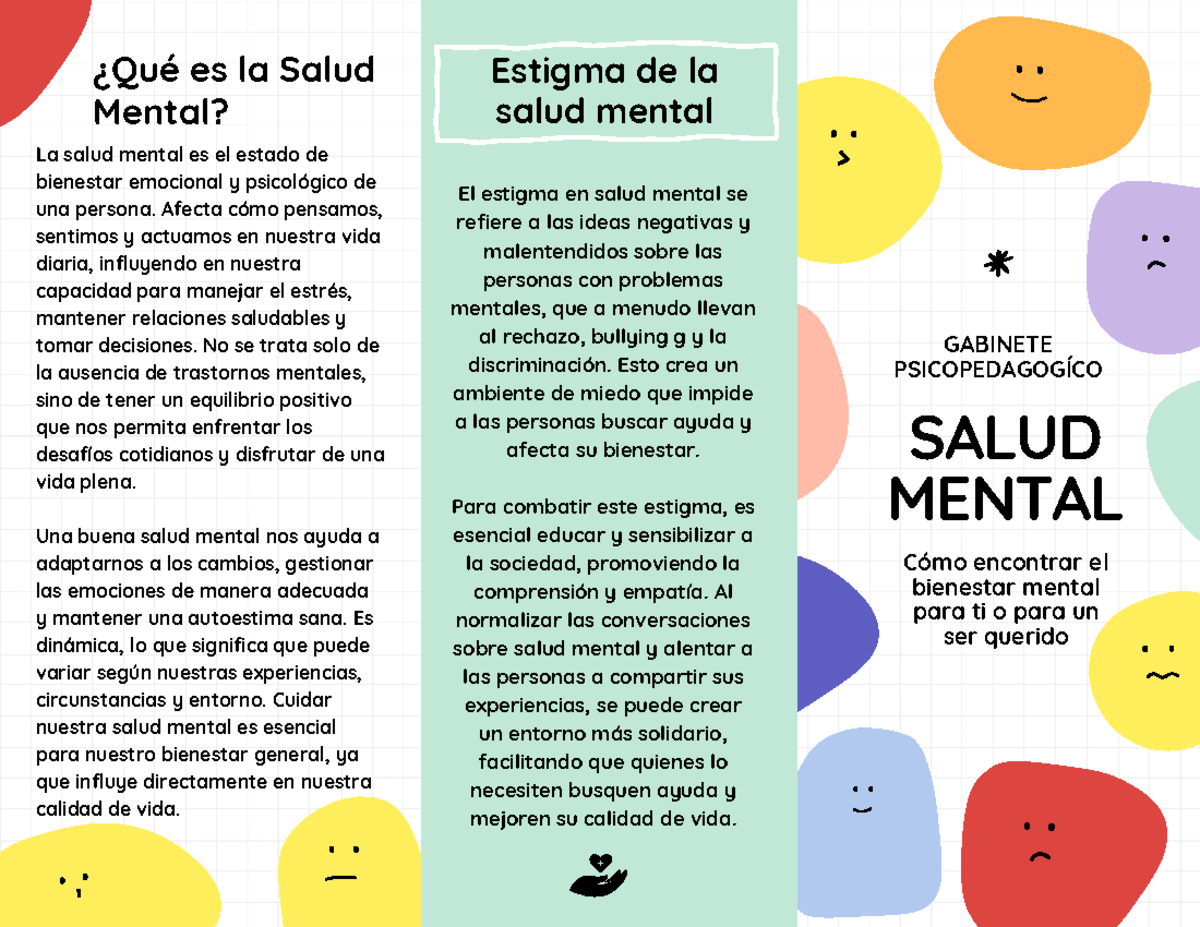 Folleto Tríptico sobre Salud Mental y Bienestar Emocional - Studocu