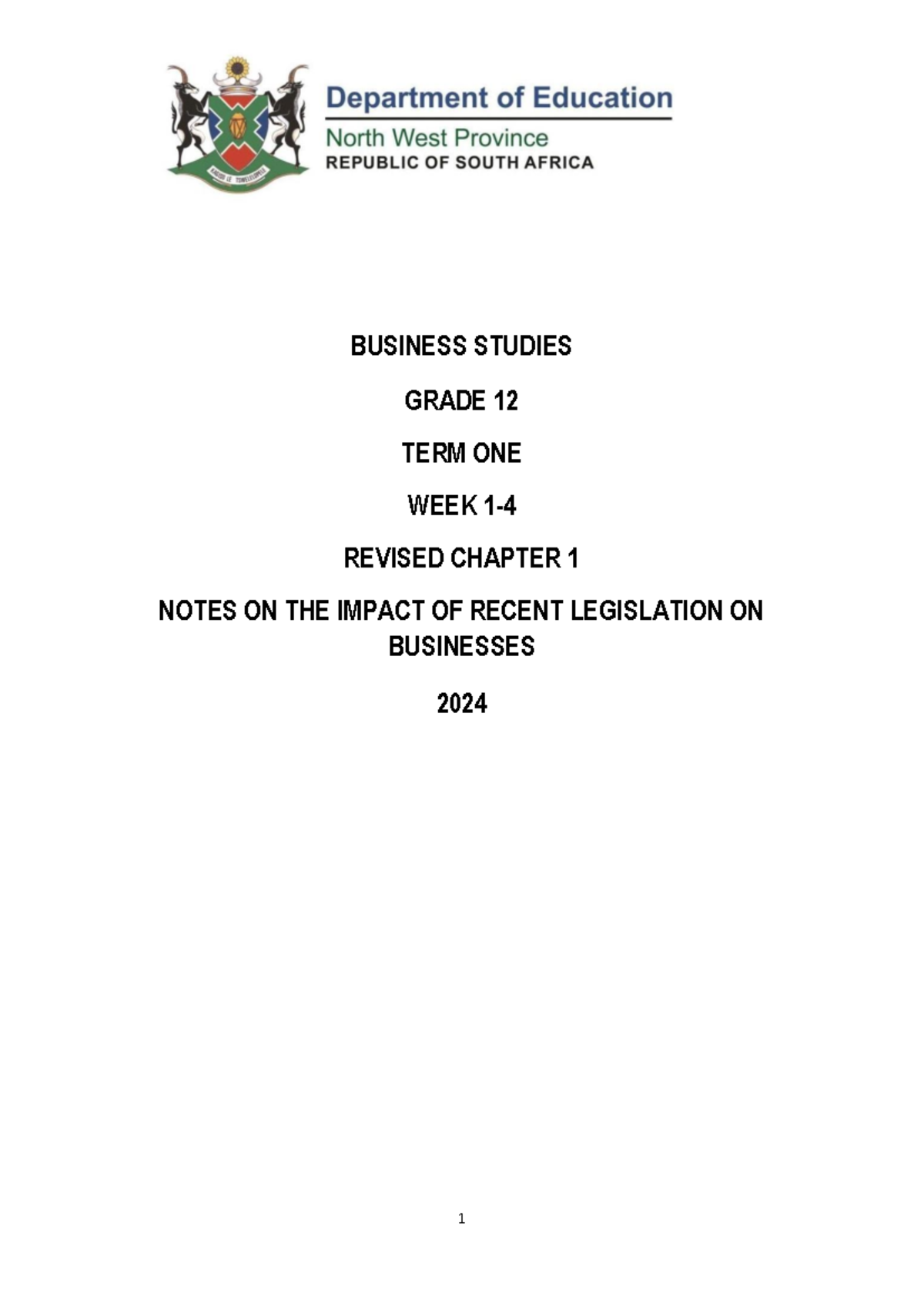 Final 2024 Grade 12 Business Studies: Legislation Impact Notes - Studocu