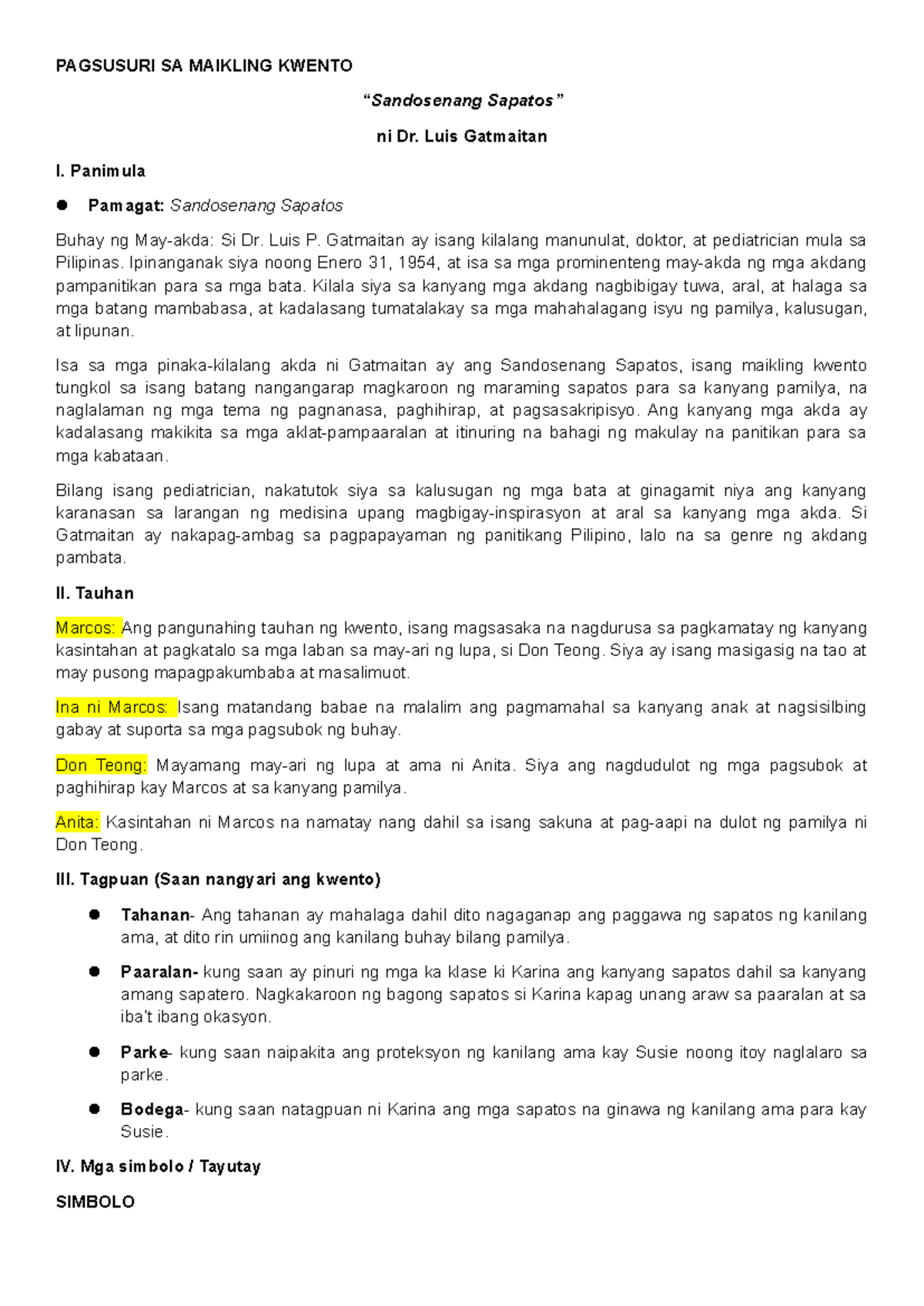 PAGSUSURI SA MAIKLING KWENTO: Sandosenang Sapatos MK - Studocu