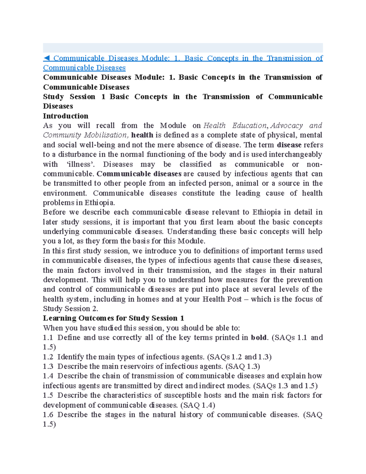 Basic Concepts of Communicable Diseases - Study Module - Studocu