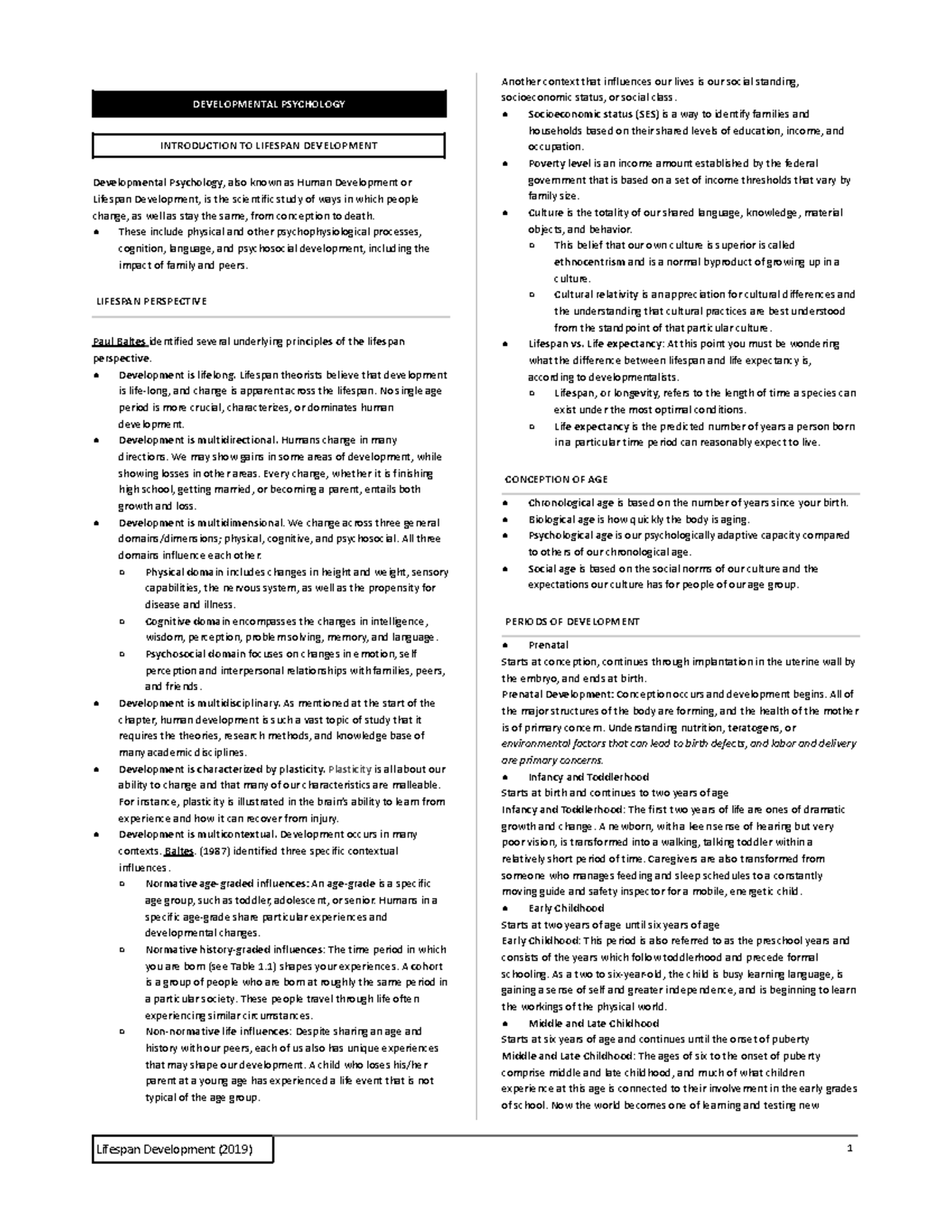 Introduction to lifespan development reviewer - DEVELOPMENTAL ...