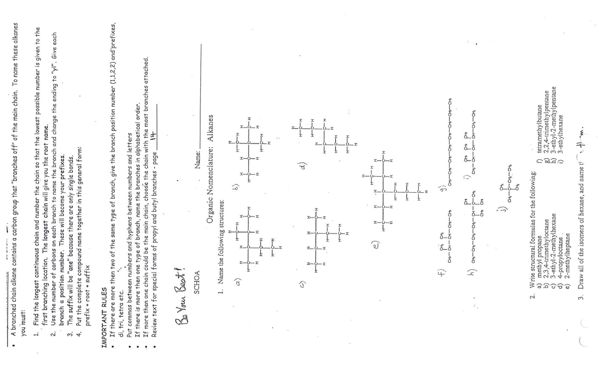 02 - Naming Alkanes Worksheet: Understanding Branched Chain Alkanes ...