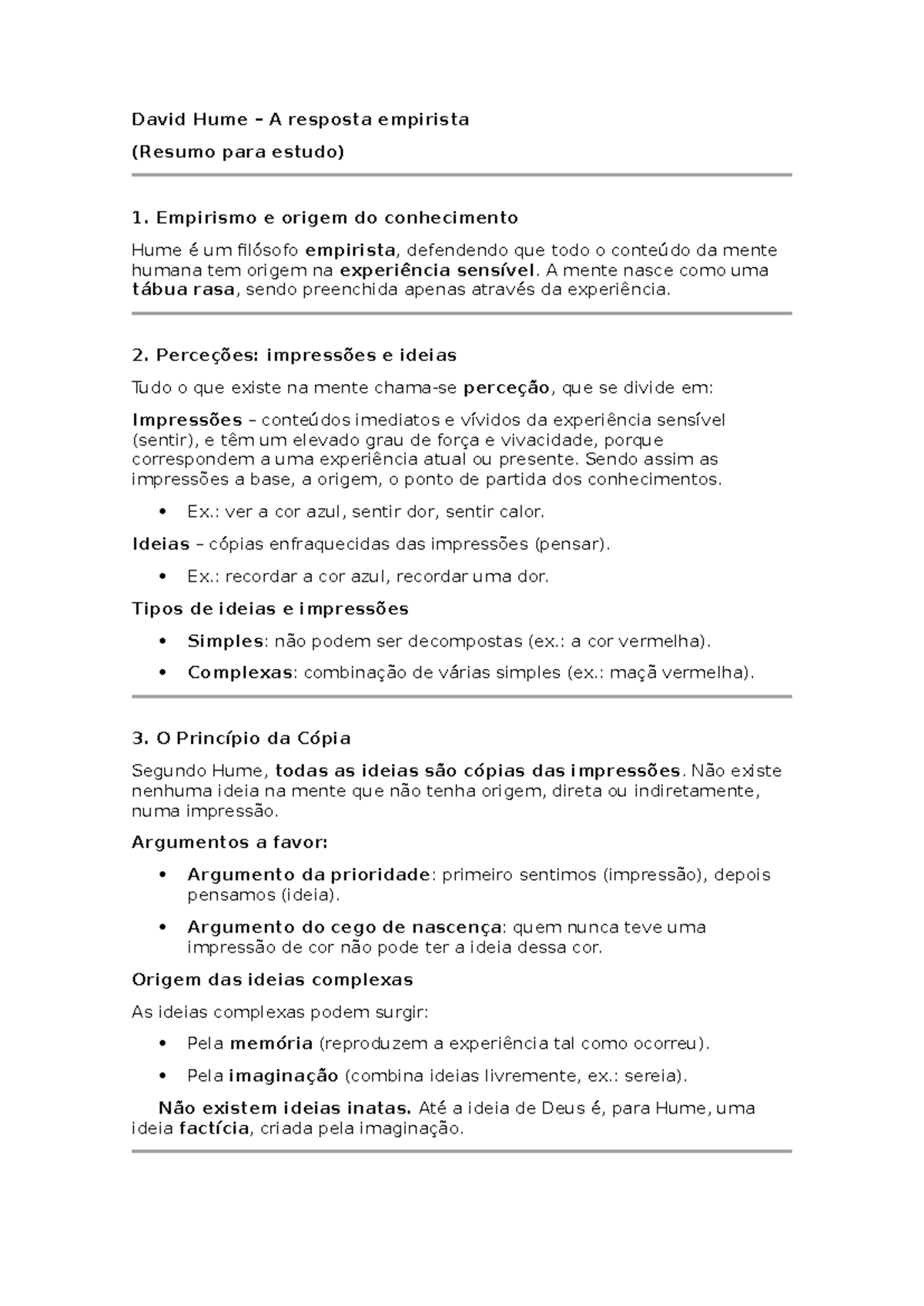HUME 101: Resumo sobre Empirismo e Filosofia da Ciência - Studocu