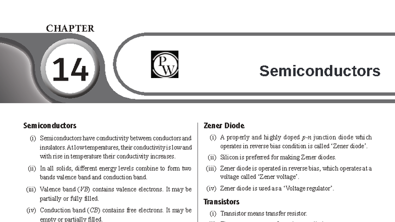 CHAPTER 14: Semiconductors & Zener Diodes Short Notes - Studocu