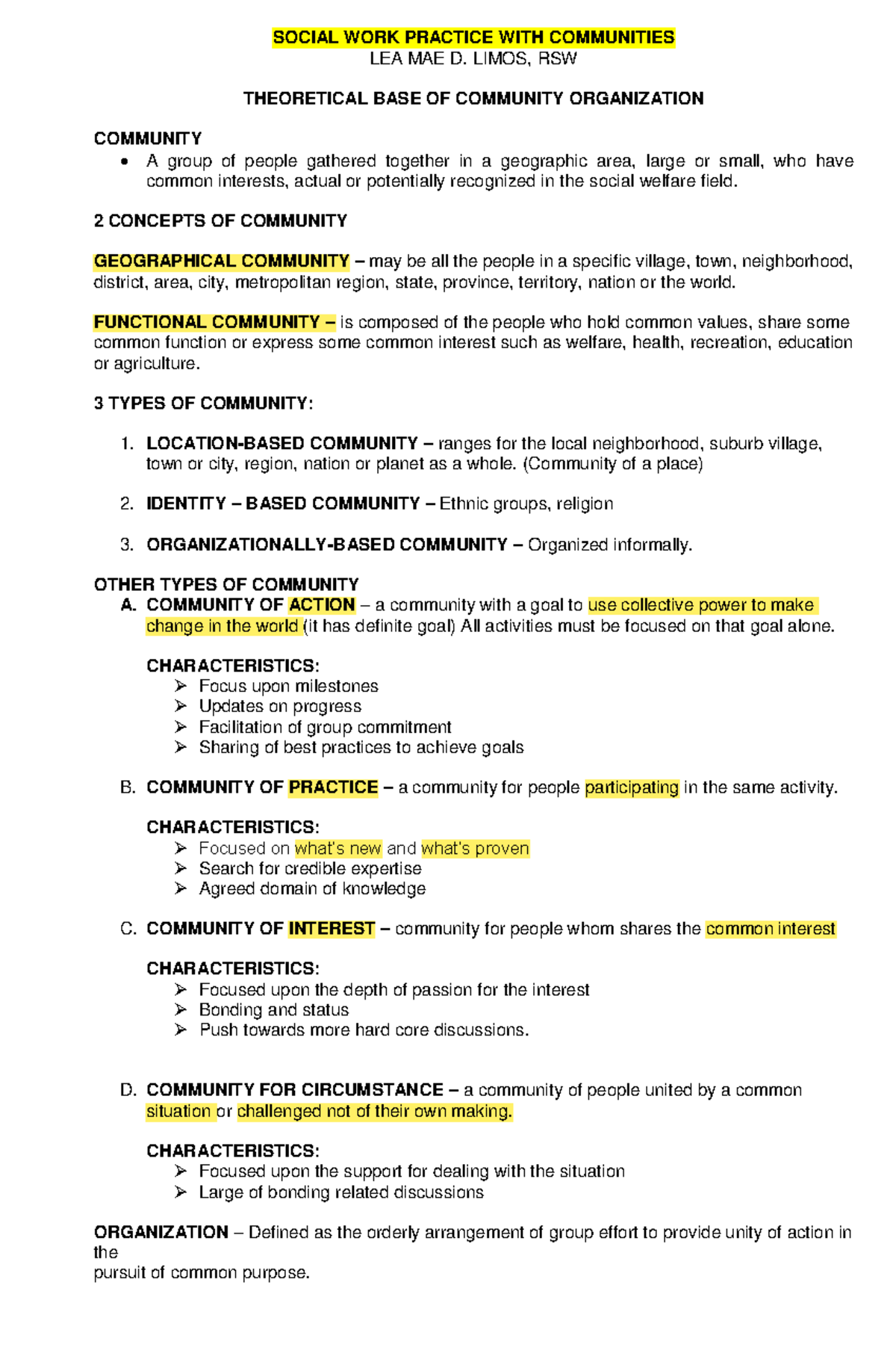 Community Organizing Concepts in Social Work (SW 101) - Studocu