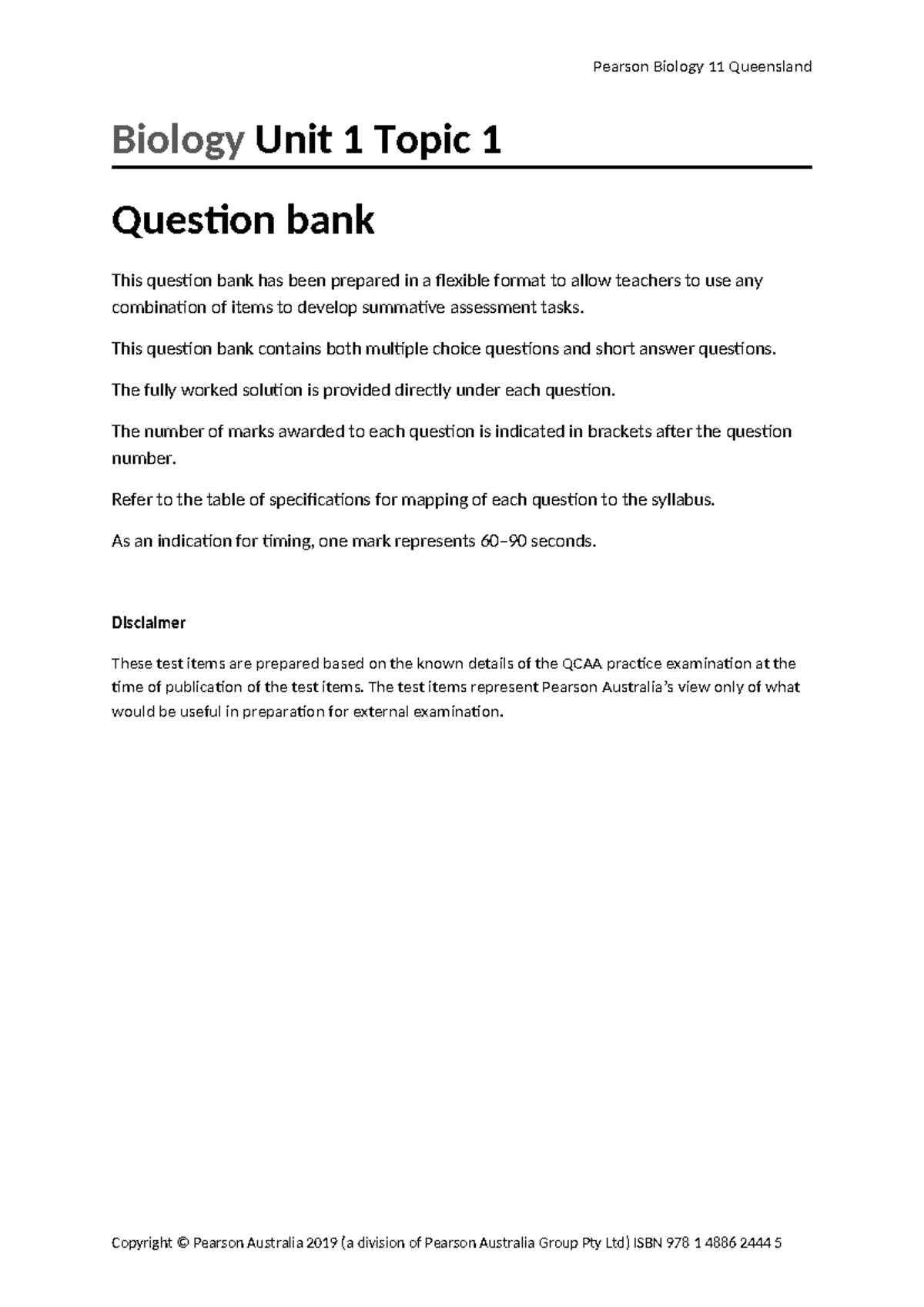 Biology U1T1 Revision: Question Bank with Answers and Explanations ...