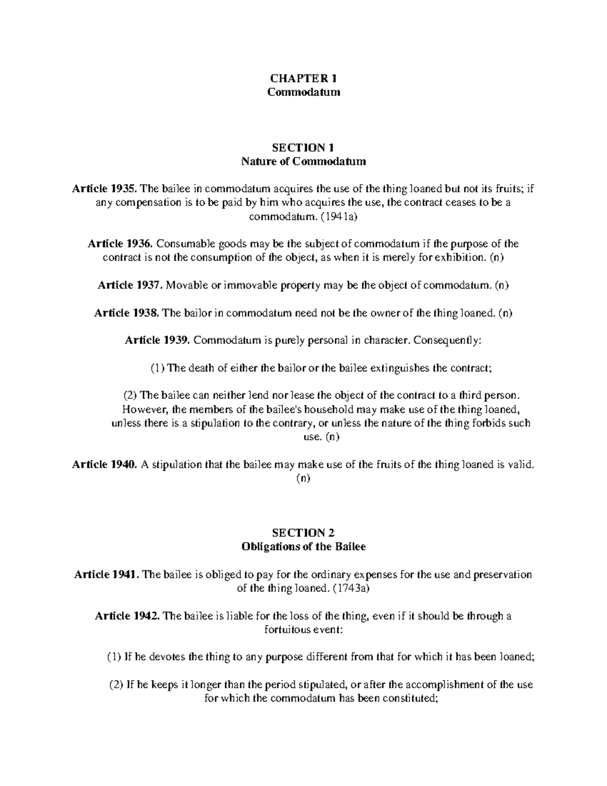PHL50160-98 - Chapter 1: Nature and Obligations of Commodatum - Studocu