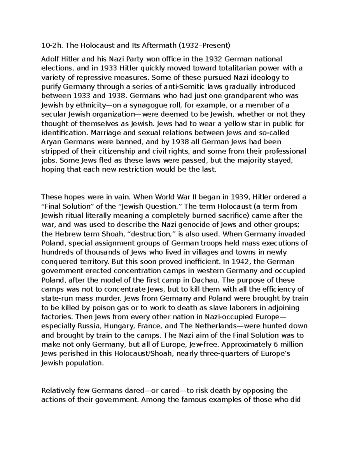The Holocaust: An In-Depth Study of Its Causes and Impact (HIST 101 ...