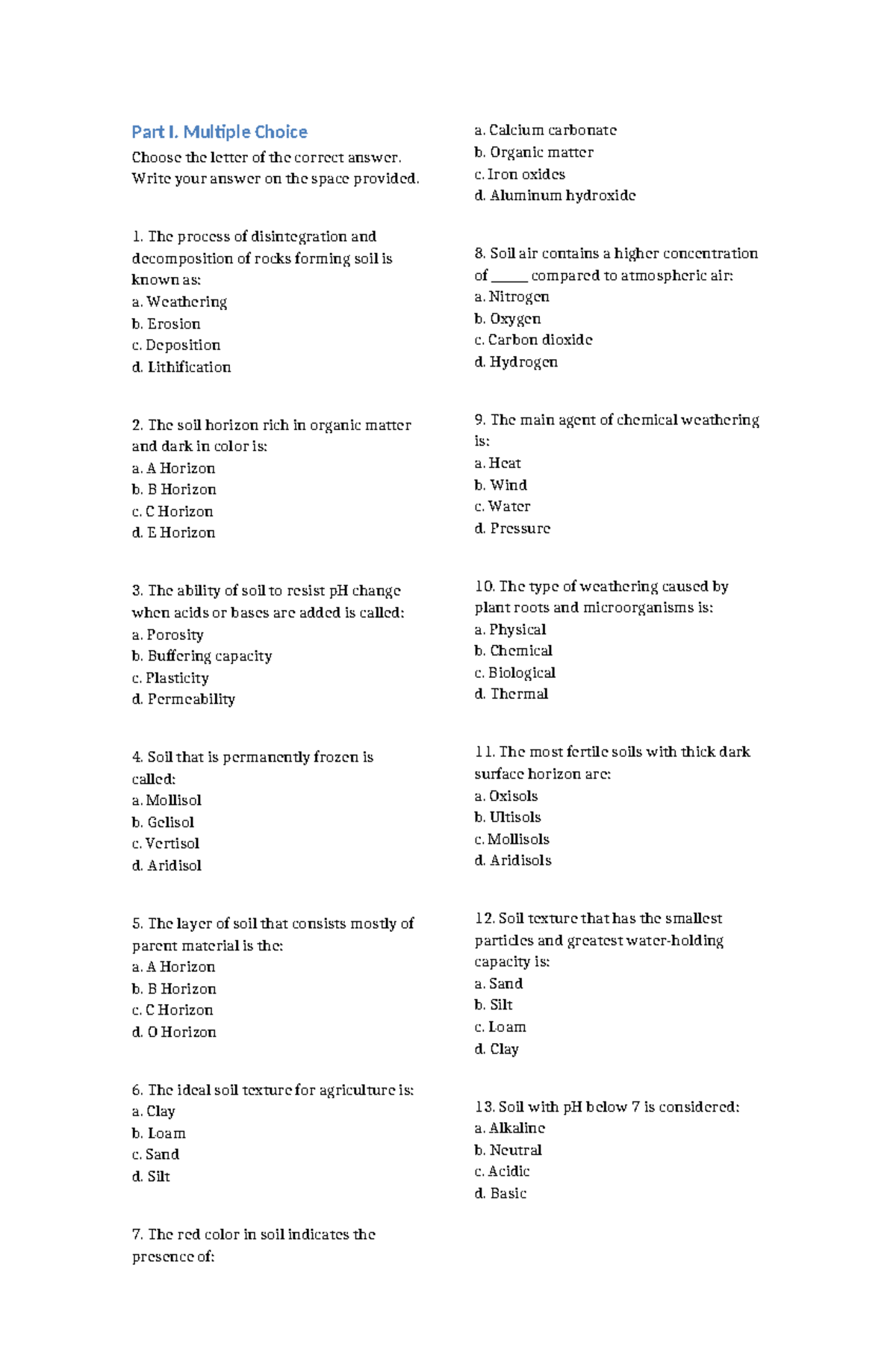 Soil Science Comprehensive Test V3 (ID) - Multiple Choice ...