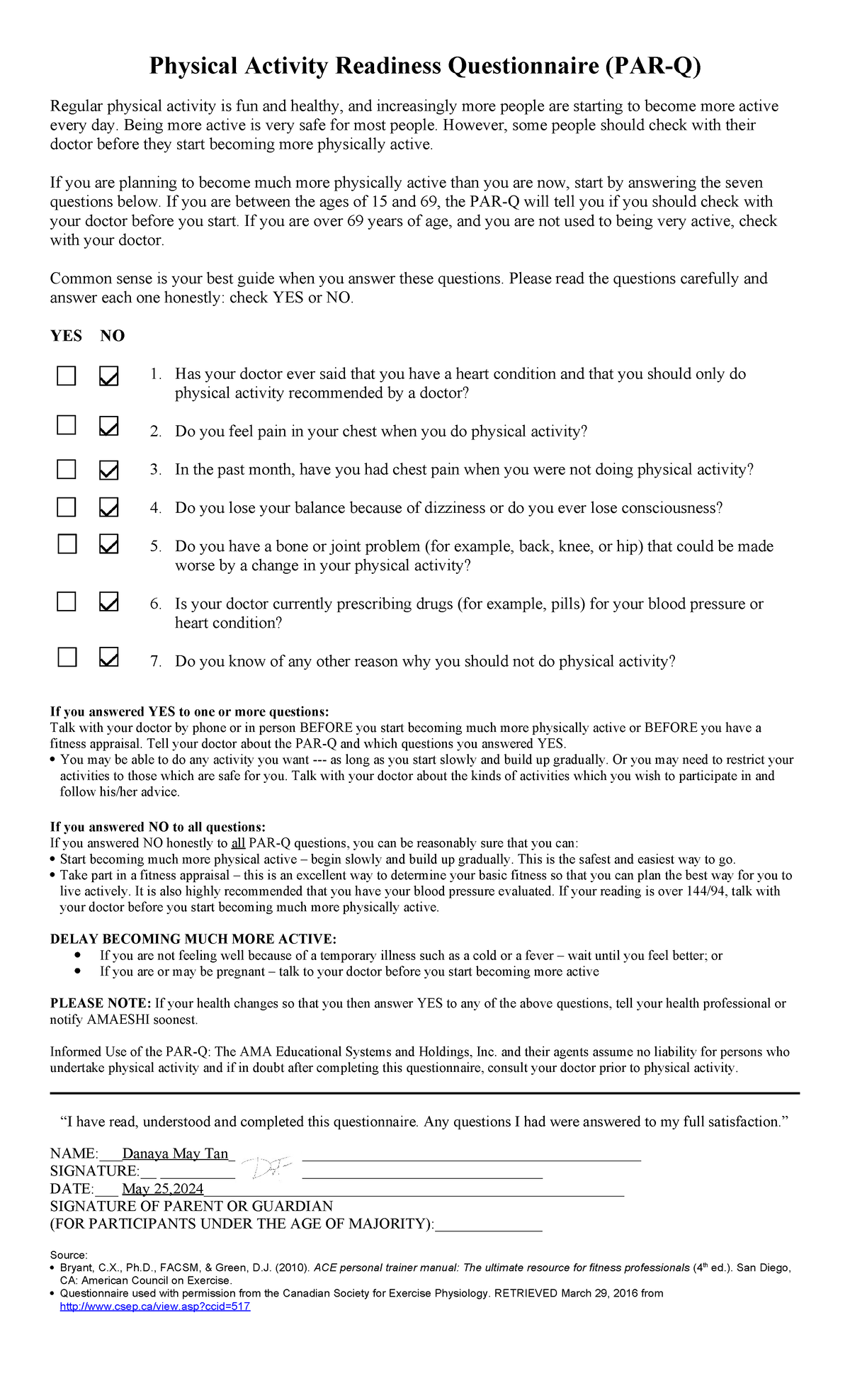 2 - PARQ - Regular physical activity is fun and healthy, and ...