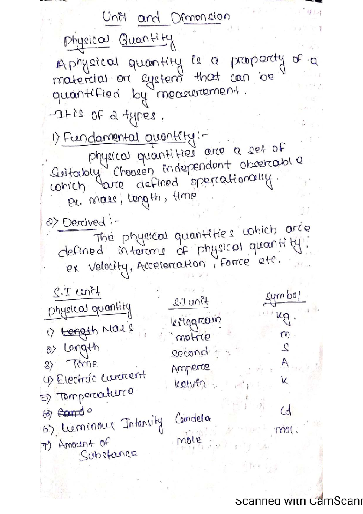 2ND - Elect-Physics: Units and Dimensions of Physical Quantities - Studocu
