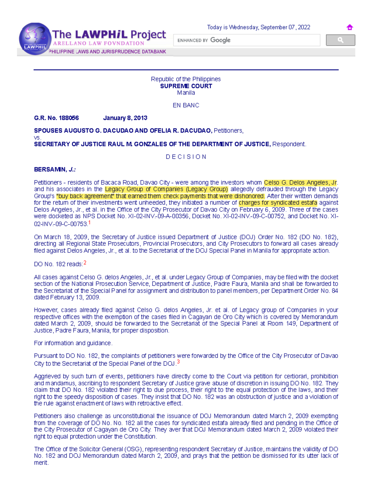9. Sps Dacudao v. Sec. Gonzales G.R. No. 188056 - Today is Wednesday ...