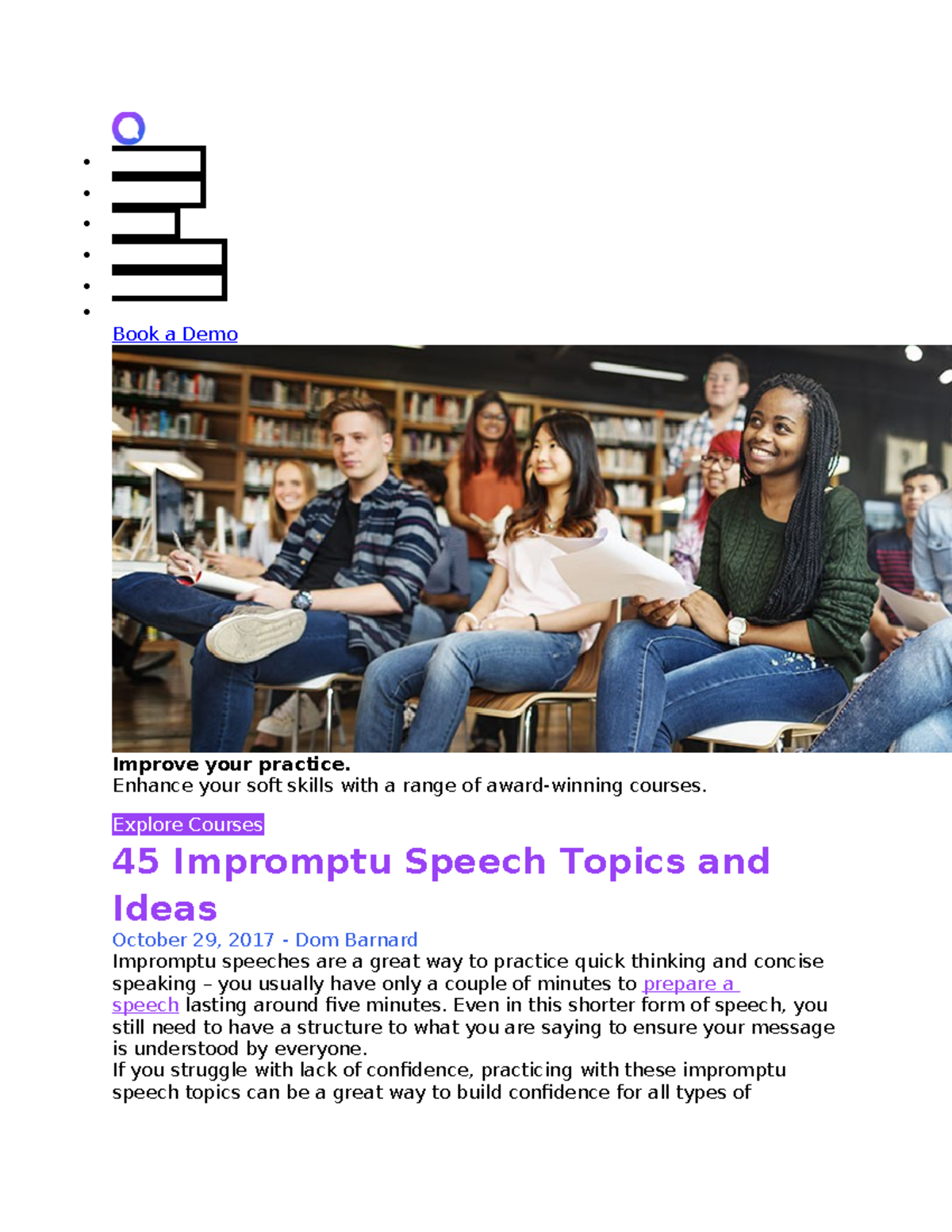 Impromptu speech - Practice Courses Pricing Enterprise Resources Log In ...
