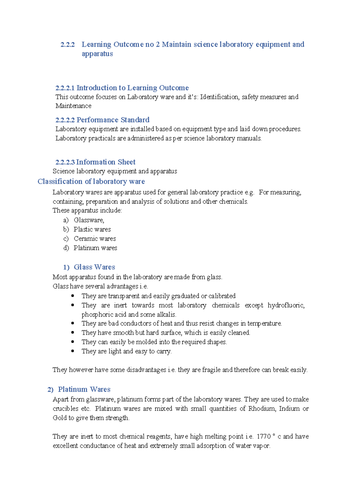 2.2.2 Learning Outcome 2: Maintenance of Science Lab Equipment - Studocu