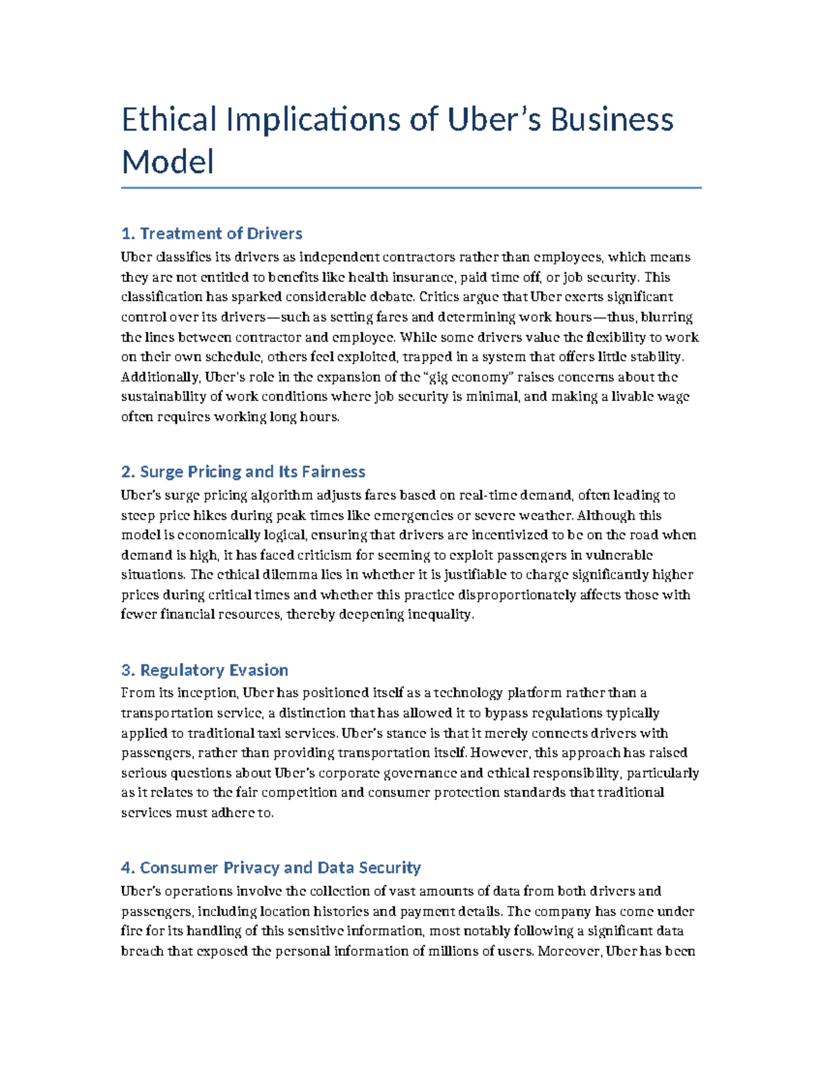 Ethical Implications of Uber's Business Model: A Comprehensive Analysis ...