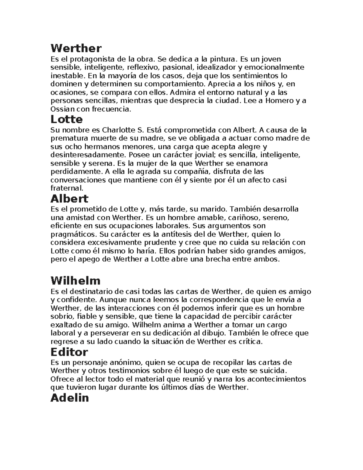 Personajes de "Las cuitas del joven Werther" - Análisis y Descripción ...