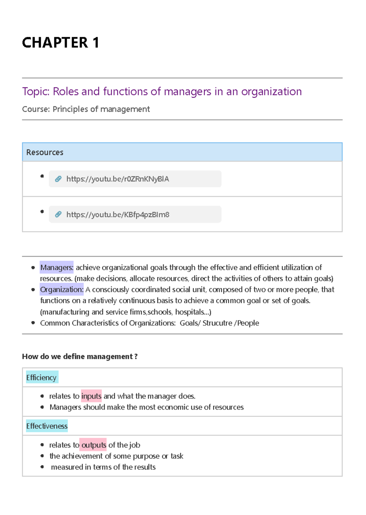 Chapter 1 - Roles and functions of managers in an organization ...