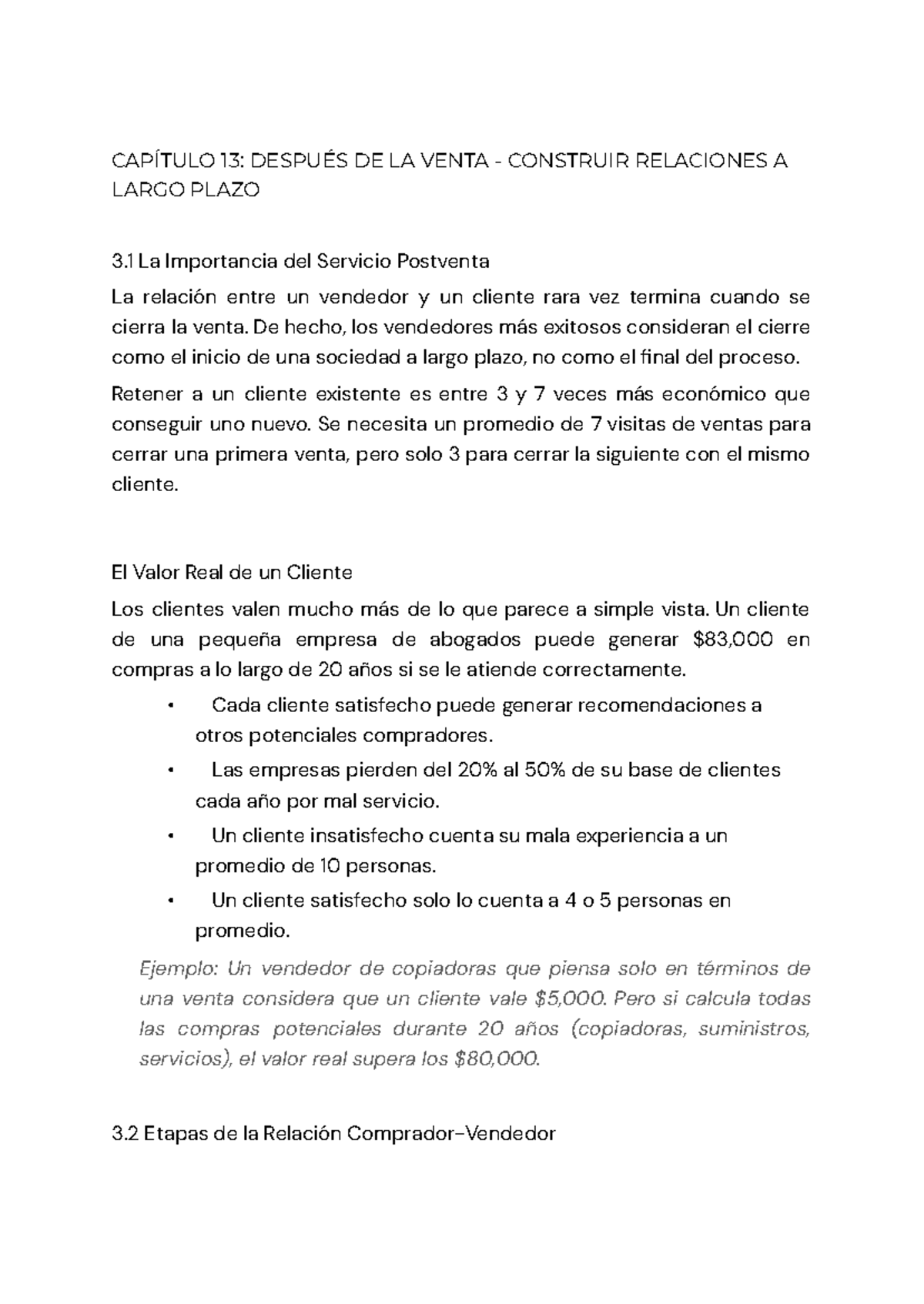Capítulo 13: Postventa y Construcción de Relaciones a Largo Plazo - Studocu