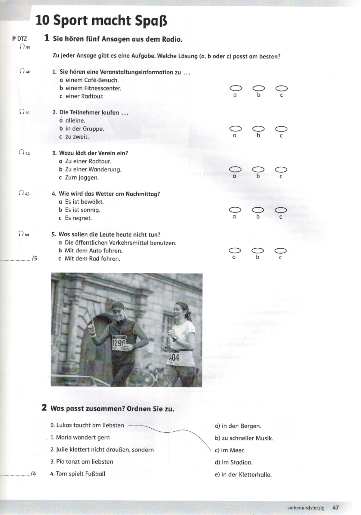 Kapitel 10 - German Language A2 - 10 Sport macht Spaß P DTZ 1 Sie hören ...