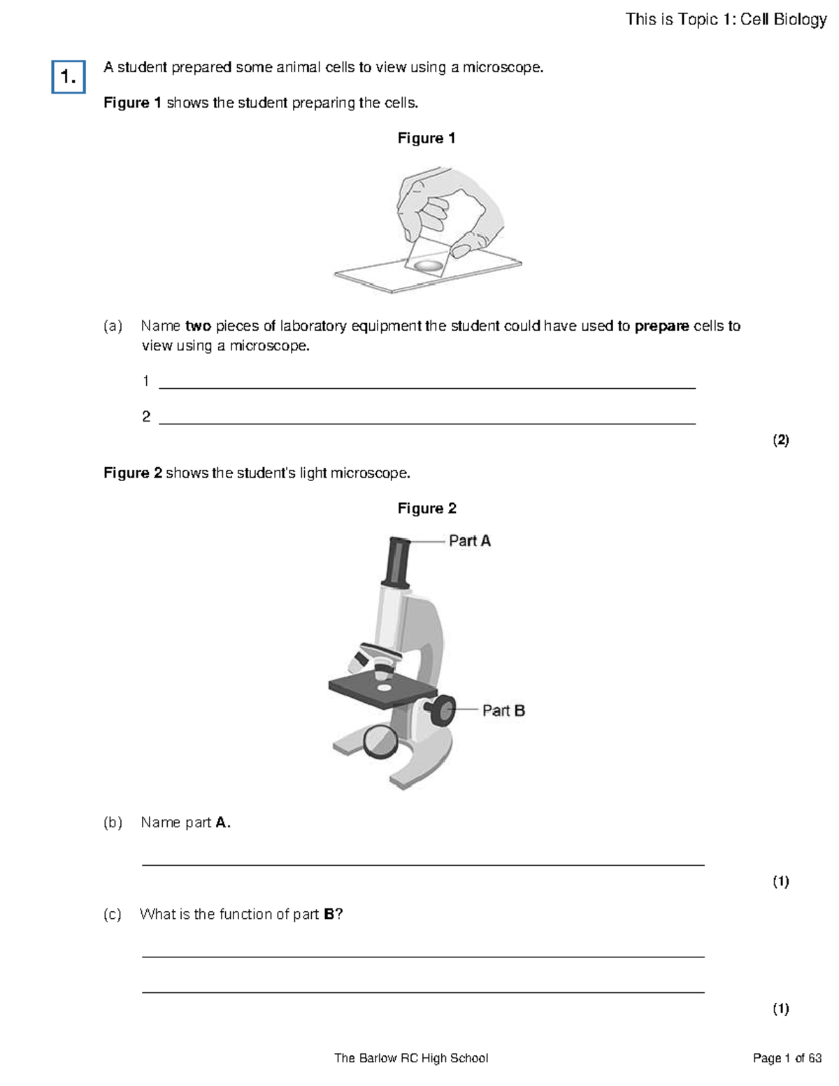Biology Topic 1: Cell Biology and Microscopy Insights - Studocu