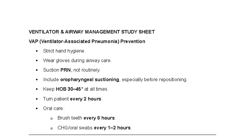Respiratory Management Study Guide (VAP Pneumonia & ARDS) - Studocu