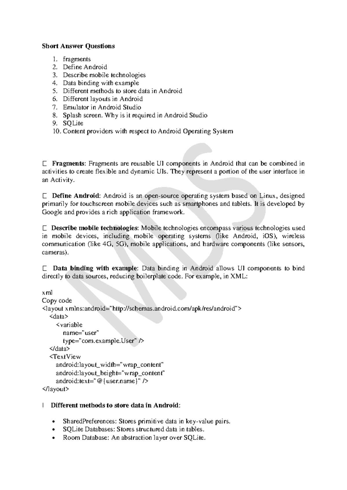 BCA 101 - Android Development: Key Concepts & Summary Notes - Studocu