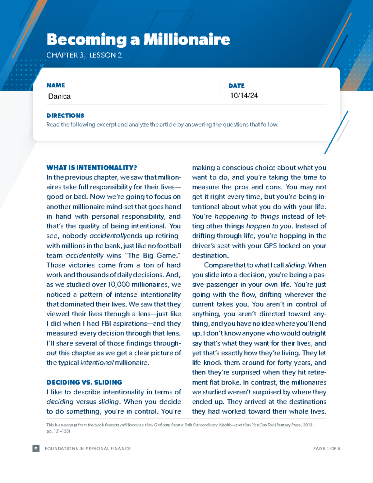 Chapter 3 Lesson 2: Intentionality in Wealth-Building (Ramsey) - Studocu