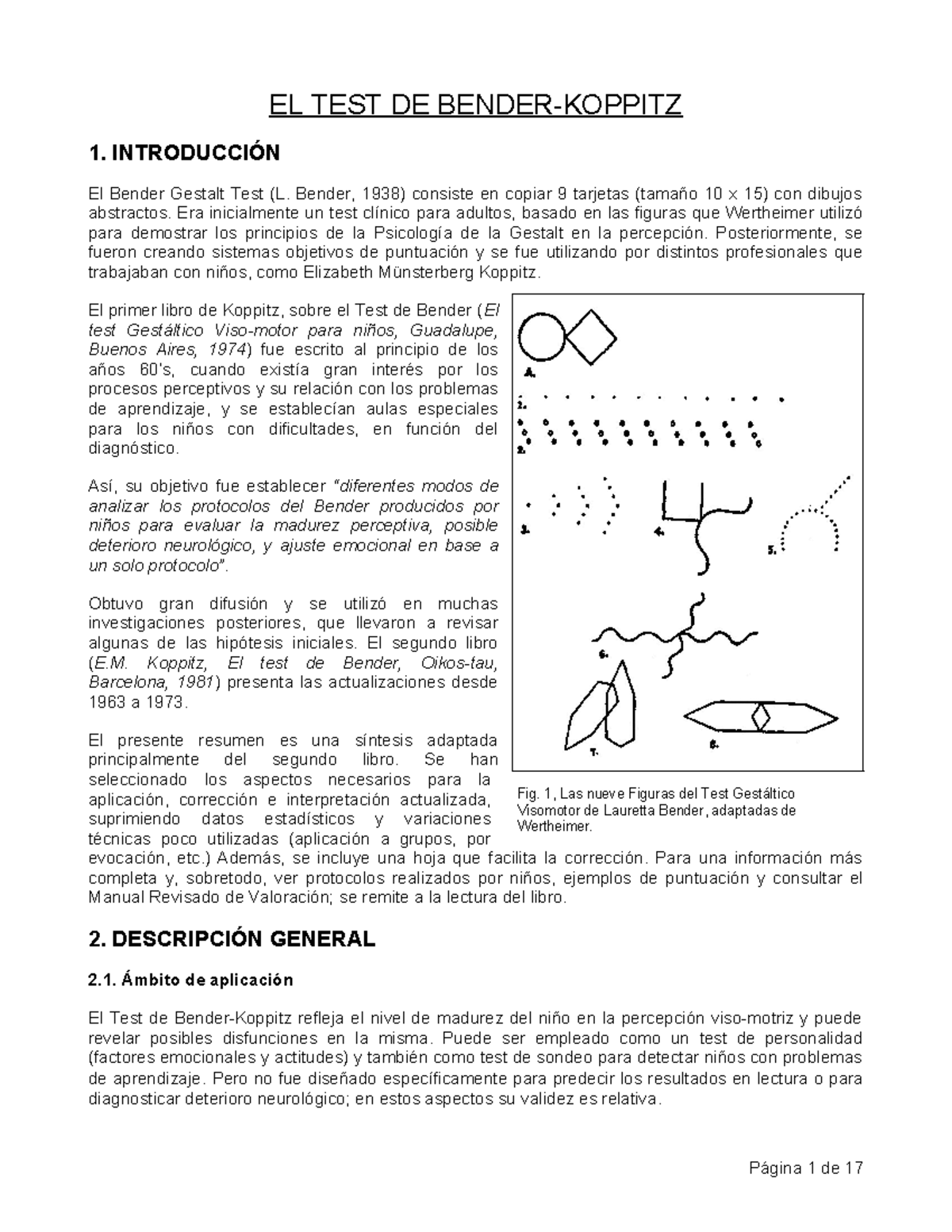 Test de Bender: Evaluación de la Madurez Perceptiva en Niños - Studocu