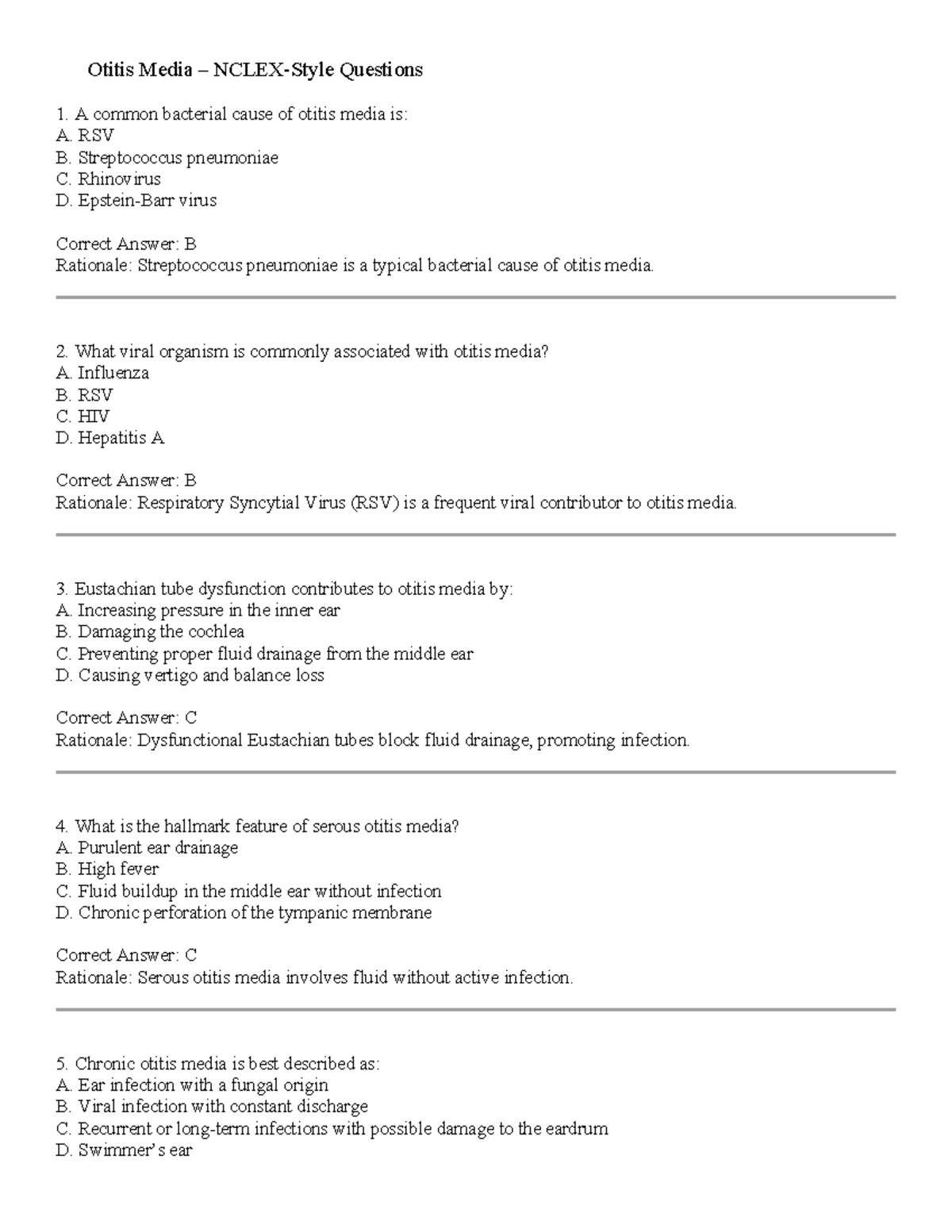 Otitis Media Quiz Questions and Answers - Studocu