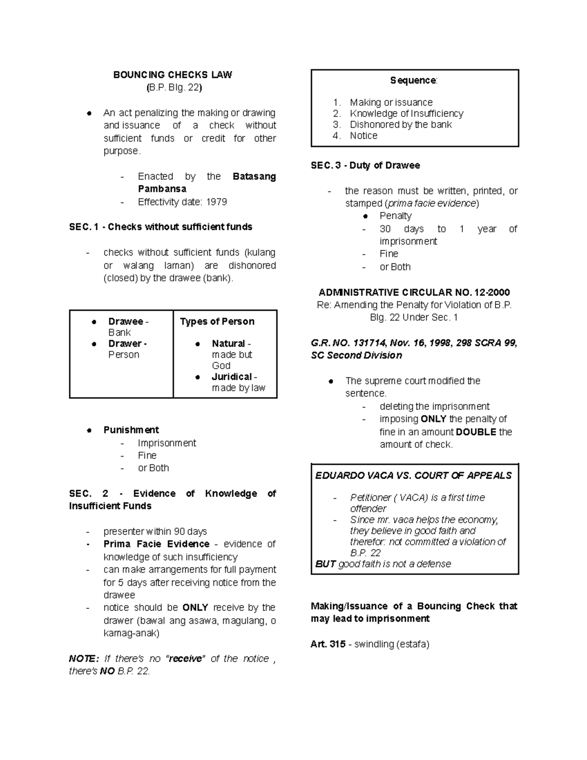 Bouncing Checks Law Overview (B.P. Blg. 22) and Penalties - Studocu