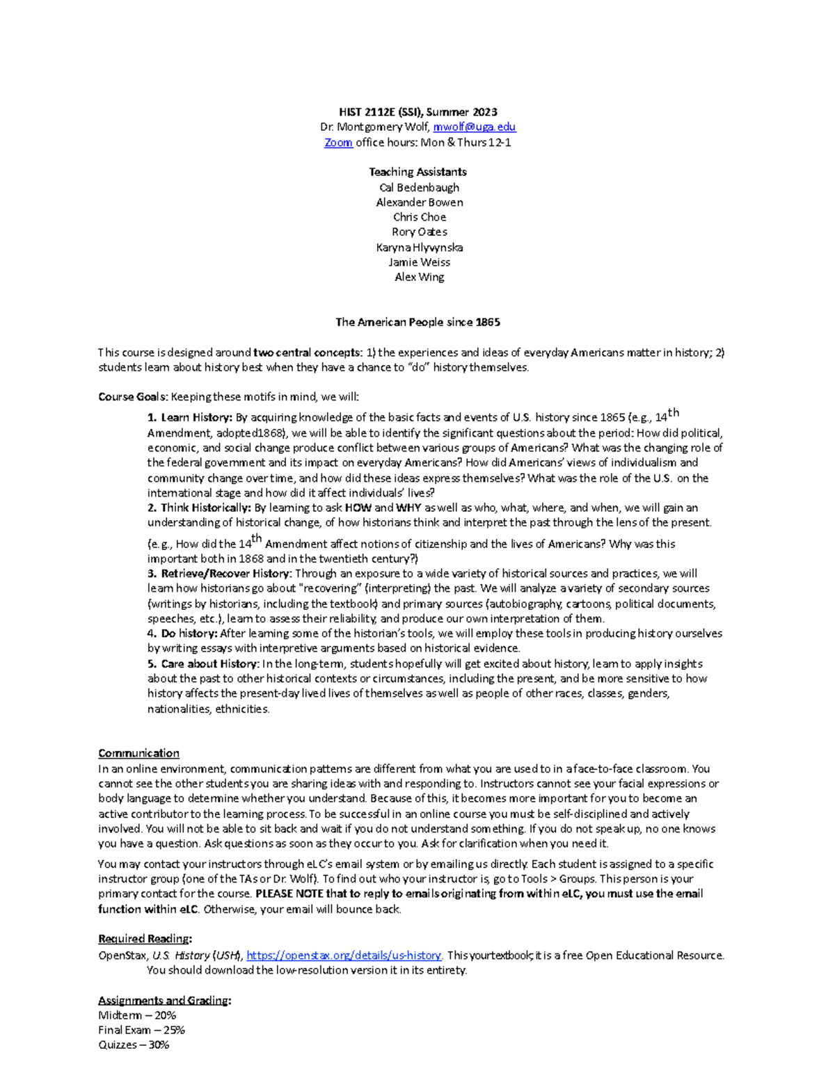 HIST 2112E Summer 2023 Course Overview and Important Details - Studocu