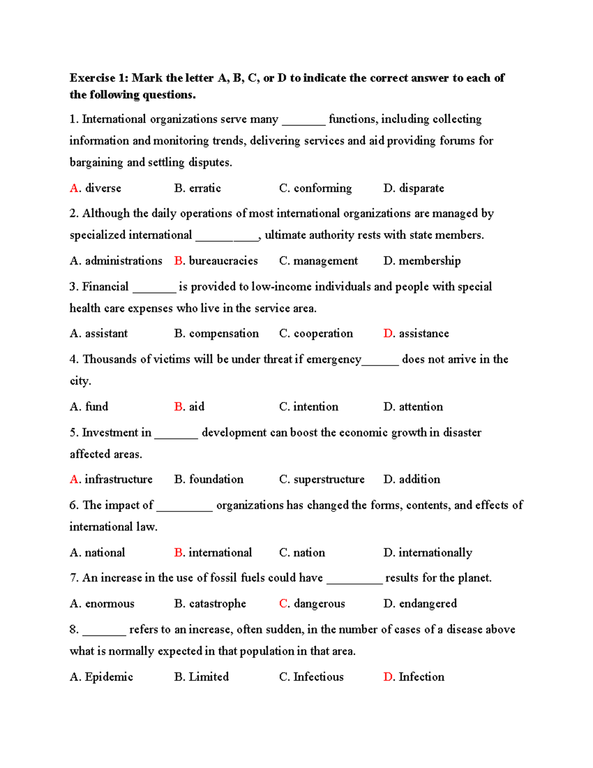 Ex1 - International Organizations Quiz Questions and Answers - Studocu