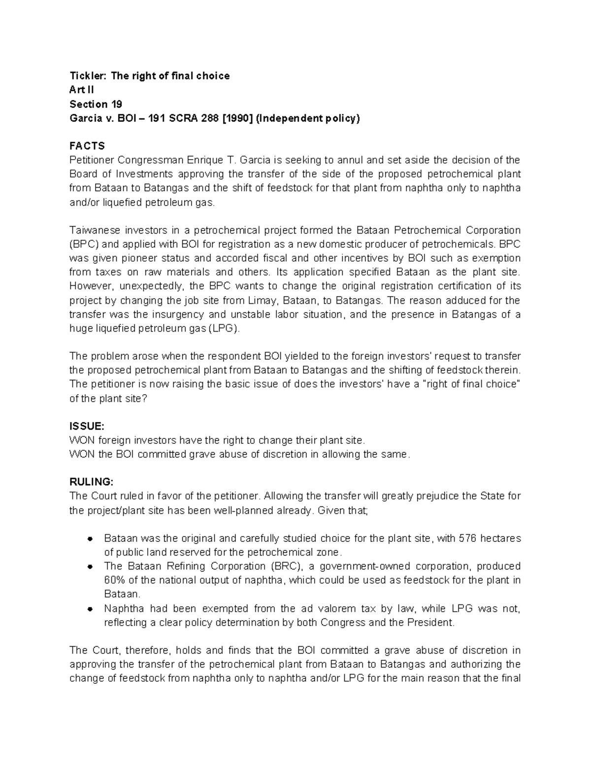 Garcia v. BOI - sdfgdg - Tickler: The right of final choice Art II ...