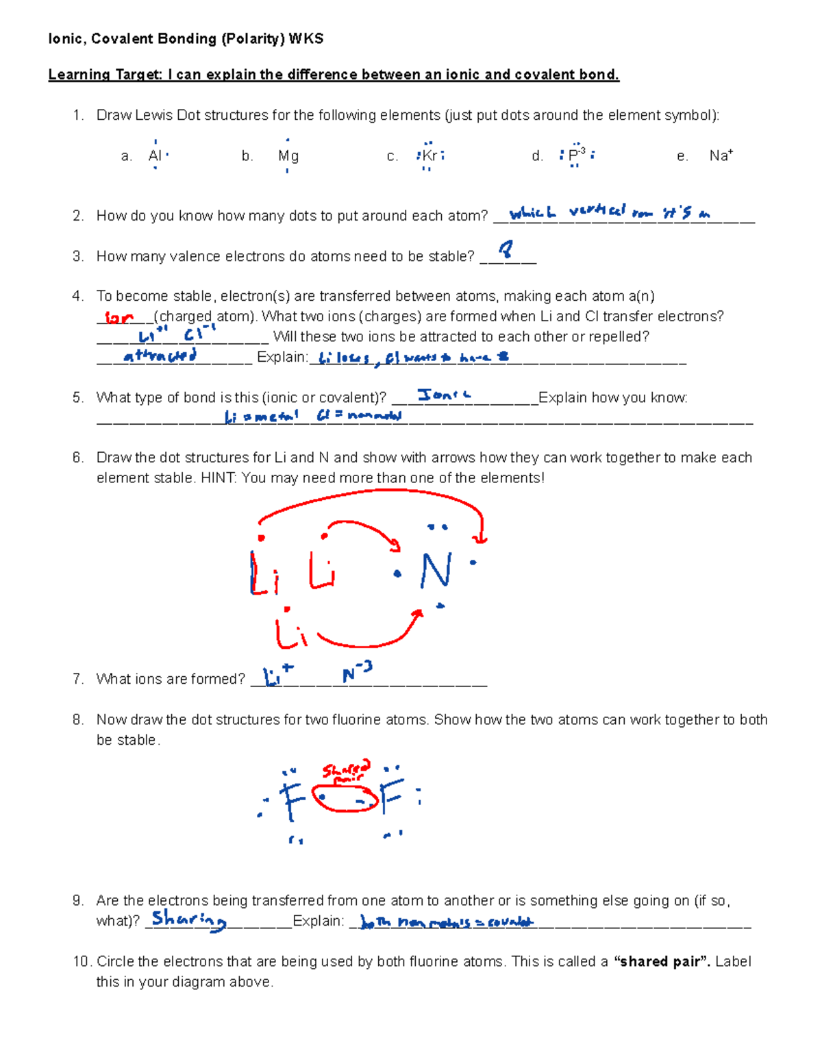 9.1 Ionic & Covalent Bonding (Polarity) Worksheet - Studocu