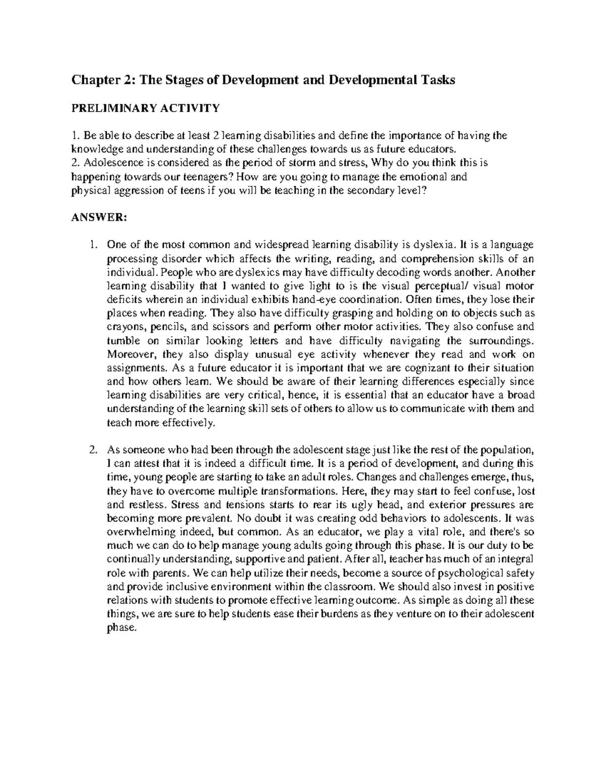 Module 2 Narvaez - Activity on The Stages of Development and ...