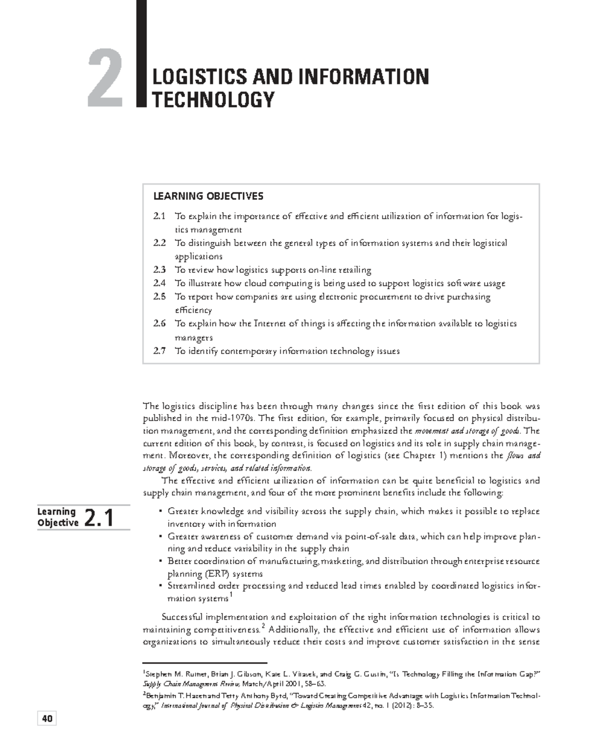 Logistics and Information Technology: Learning Objectives Overview (LOG ...