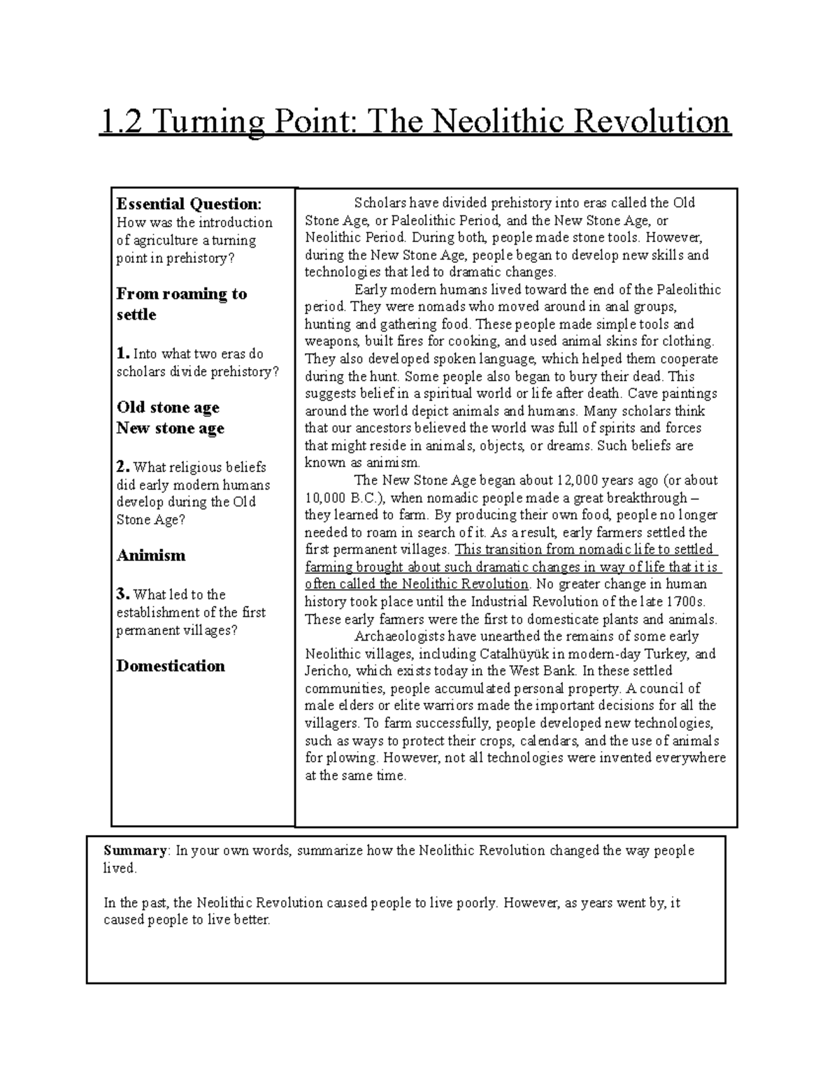 1.2 Neolithic Revolution: Impact on Human Life and Settlements - Studocu