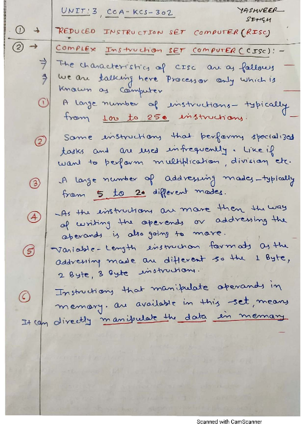Unit 3 Notes: RISC vs CISC Characteristics and Comparisons (COA) - Studocu