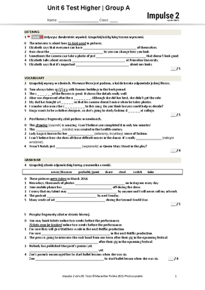 Unit 5B B1+ English Test - Listening, Reading & Writing Übungen - Studocu